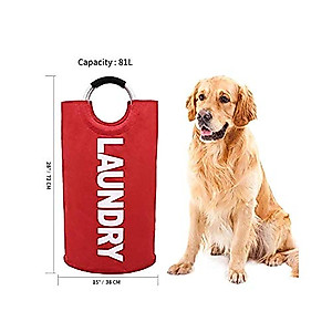 W·Z Geanmoki 82L Large Laundry Basket, Collapsible Fabric Laundry Hamper, Foldable Clothes Bag, Folding Washing Bin (Red)