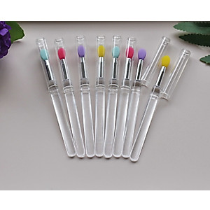 LORMAY Silicone Lip Brushes with Transparent Handles and Caps. Perfect Applicators for Cream Lip Mask, Eyeshadow, and Lipstick (4pcs, Multicolor)
