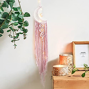 Pink Moon Dream Catcher with Light, Room and Boho Decor, Wall Decor, Gifts for Girl, Women, Bedroom Decor, Pink Décor and Gift, Birthday, Teen Girl Gifts