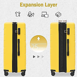 Merax 3 Pcs Expandable ABS Hardshell Luggage Sets with Spinner Wheel Suitcase TSA Lock Suit Case, Yellow, (20/24/28)