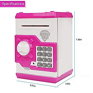 Renvdsa Cartoon Electronic ATM Password Piggy Bank Cash Coin Can Auto Scroll Paper Money Saving Box Gift for Kids (White Pink)