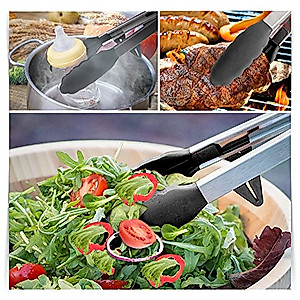 GEEKHOM Barbecue Tongs 16-Inch Extra Long Grilling Tong for Cooking with Silicone Tips and Locking Head, Non-Slip Non-Stick Kitchen Tong BBQ Tool for Grills Smokers Salad