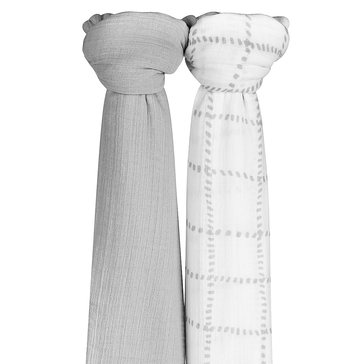 Muslin Swaddle Blankets 2-Pack 100% Muslin Cotton Swaddle Receiving Wrap Blankets (47 X 47 inches) Gift for Baby Boy (Grey Grid Lines & Solid Grey) (Grey)