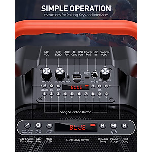 Karaoke Machine with Two Wireless Microphones, Portable Karaoke Machine for Adults & Kids, Karaoke Microphone with PA System, LED Lights, Karaoke Speaker Supports for TF Card/USB, AUX In, FM, REC,TWS