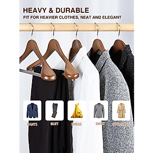 SMARTOR Suit Hangers for Men 12 Pack, Wide Shoulder Wooden Suit Hangers with Non Slip Pants Holder, Wide Hangers for Suit, Coat, Jacket, Gown, Heavy Duty Wood Suit Hanger (Walnut)