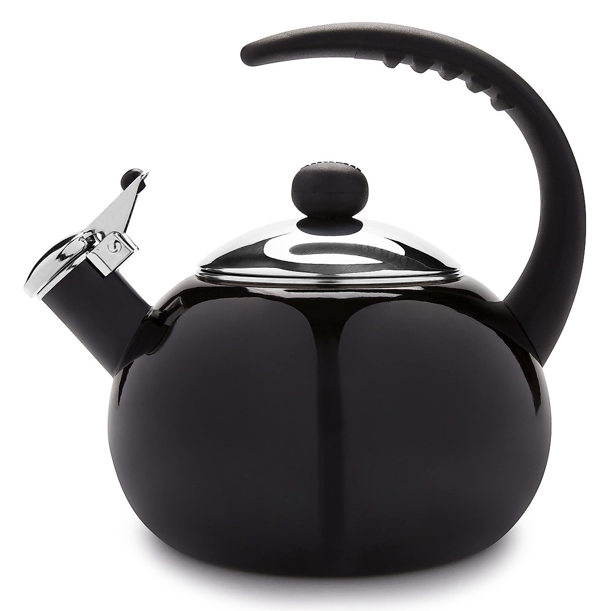 Farberware Luna Water Kettle, Whistling Tea Pot, Works For All Stovetops, Porcelain Enamel on Carbon Steel, BPA-Free, Rust-Proof, Stay Cool Handle, 2.5qt (10 Cups) Capacity (Black)