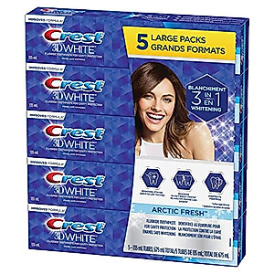 Crest 3D White Fluoride Toothpaste for Cavity Protection | Artic Fresh | 135ml (4.56Oz) (5 Pack)