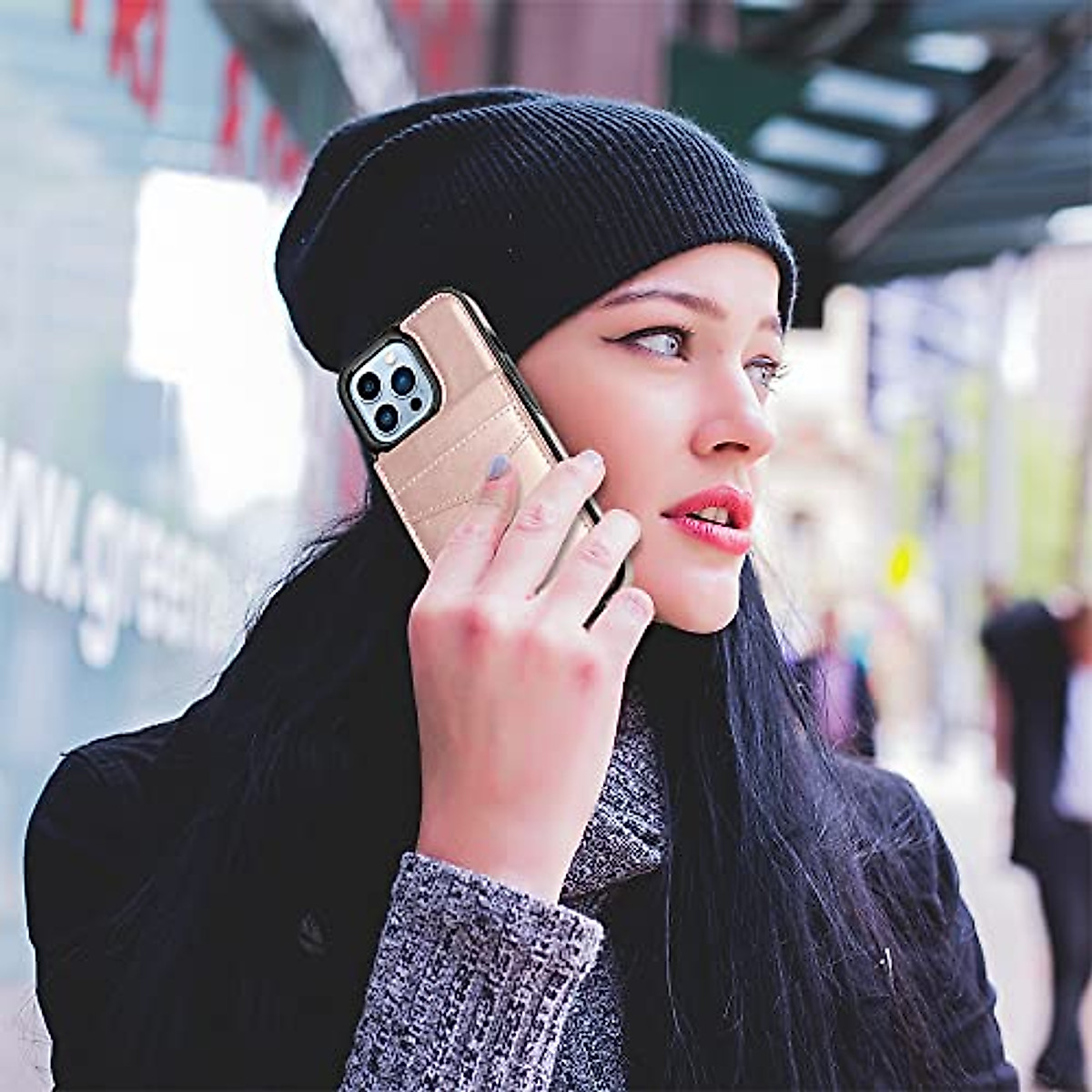 LakiBeibi Phone Case for iPhone 14 Pro Dual Layer Lightweight Premium Leather Case for iPhone 14 Pro Wallet Case with Card Holders Flip Case Protective Case for iPhone 14 Pro 6.1 Inches,Rose Gold