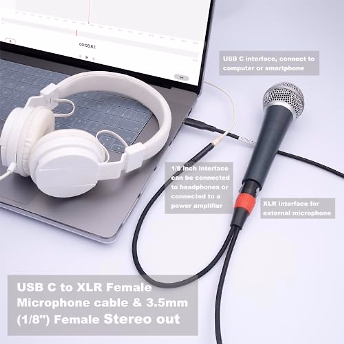 HUALEU 3.3FT USB C to XLR Female Mic Cable & 3.5mm (1/8") Female Stereo Out,XLR-to-USB C Digital Interface with Headphone Jack,for iPhone 15 Google Huawei Phone