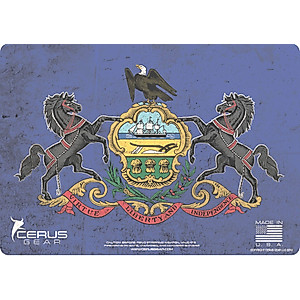 EDOG Pennsylvaina State Flag 5 PC Cerus Gear Heavy Duty Pistol Cleaning 12x17 Padded Gun-Work Surface Protector Mat Solvent & Oil Resistant & 3 PC Cleaning Essentials & Clenzoil, Made in The USA
