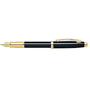 Sheaffer 100 - Refillable fountain pen, fine nib, glossy black lacquer finish, gold tone trim
