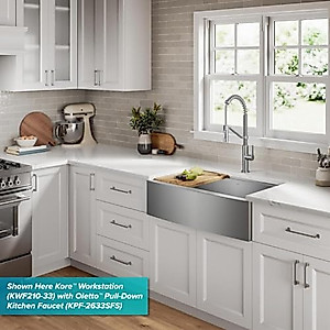 KRAUS Kore 27-Inch Farmhouse Workstation 16 Gauge Single Bowl Stainless Steel Kitchen Sink with Accessories, KWF210-27