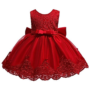 Flower Girls Dresses for Girls First Baptism FrocksToddler Hallowmas Birthday Party Ball Gown Dress (Red,110)