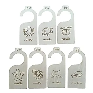 Menolana 7Pcs/ Set Wood Baby Wardrobe Dividers, Nursery Decor from Newborn to 24 Month Durable Baby Closet Dividers Hangers Dividers Organizers Supplies