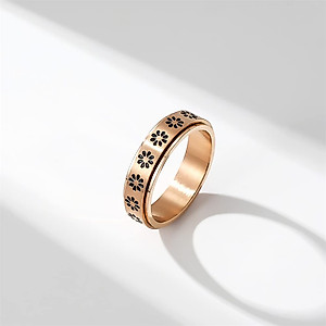 PAURO Women's & Men's Stainless Steel Anxiety Flowers Pattern Rotatable Wedding Band Ring Rose Gold Size 9
