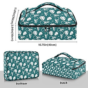 Kcldeci Insulated Thermal Food Carrier Insulated Casserole Carrier for Hot or Cold Food,Tropical Monstera Leaves Lizard Insulated Tote Bag for Potluck Cookouts Parties Picnic,Lasagna Lugger