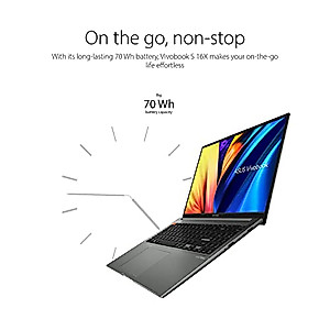 ASUS VivoBook S 16X Slim Laptop, 16" WUXGA (1920 x 1200) 16:10 Display, Intel Core i7-12700H CPU, 16GB RAM, 512GB SSD, Windows 11 Home, Midnight Black, S5602ZA-DB74