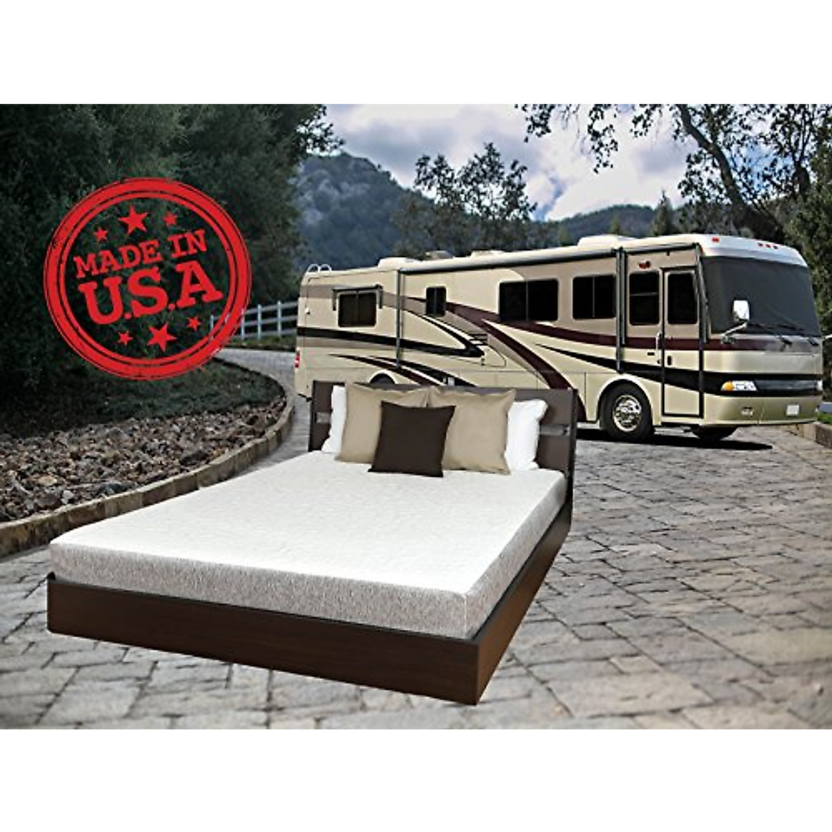 TRAVEL HAPPY with A 8 INCH Narrow King (72 inch x 80 inches) New Cooler Sleep Graphite Gel Memory Foam Mattress with Premium Textured 8-Way Stretch Cover for Campers, RV's and Trailers Made in The USA