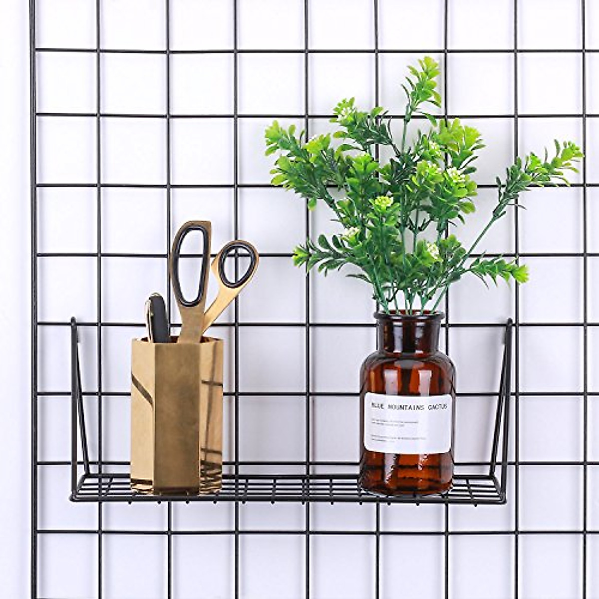 Kaforise Hanging Straight Shelf for Wire Wall Grid Panel, Small Wire Wall Organizer and Display Shelf, Size 11.8" X 4.3" ,Black Painted