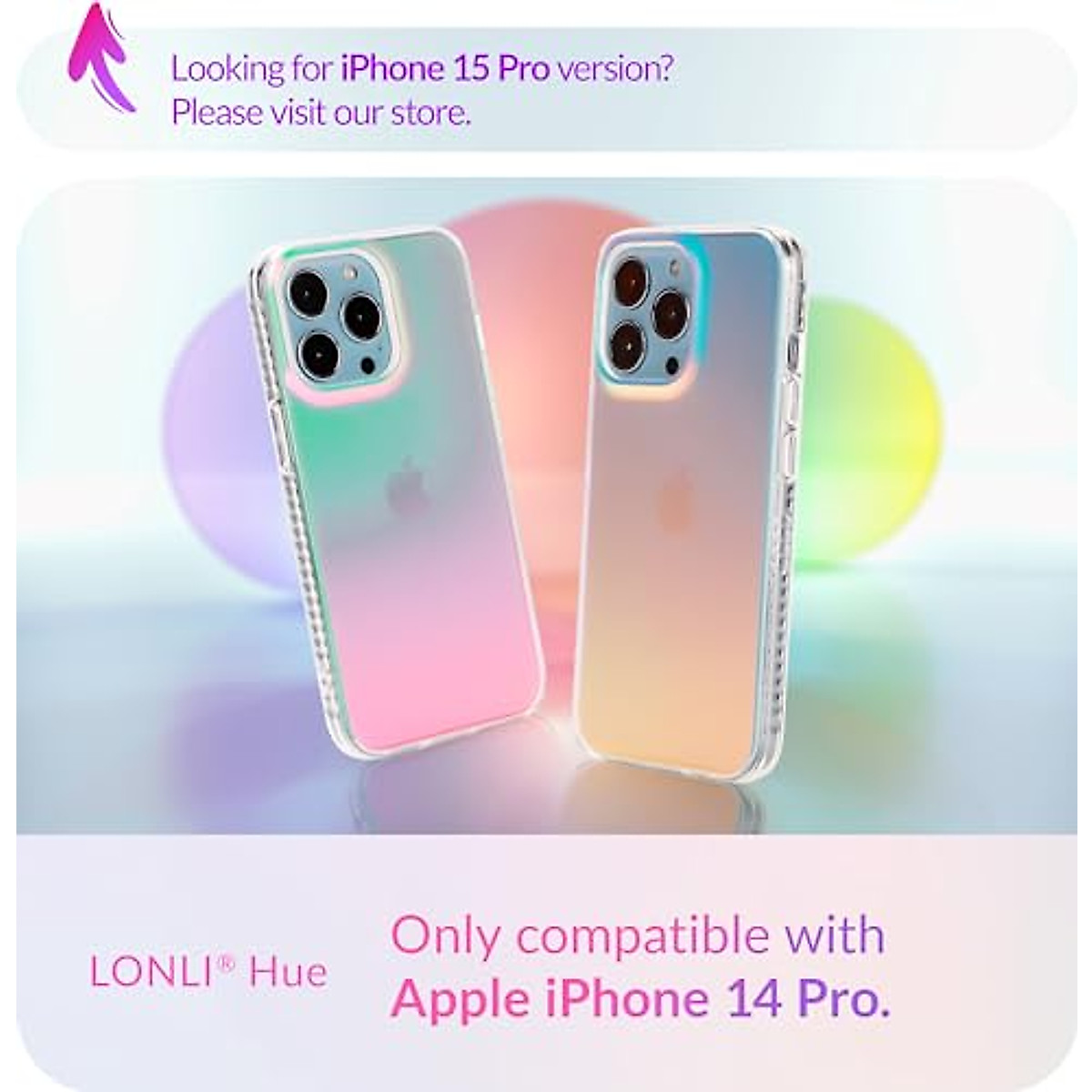 LONLI Hue - for iPhone 14 Pro - Fluorescent Coloful Iridescent Translucent Matte Phone Case - Cute and Unique for Women, Girls and Men