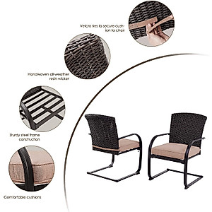 Grand patio 2 Piece Outdoor Wicker Dining Chairs, Spring Patio Furniture Dining Chairs Set of 2 with Cushions for Garden Pool Backyard Lawn, Beige