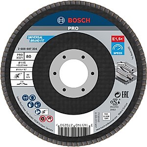 Bosch Accessories 2608607324 X571 Flap Disc for Metal Straight, 115mm Ã˜, 80 Grit, Black/Brown