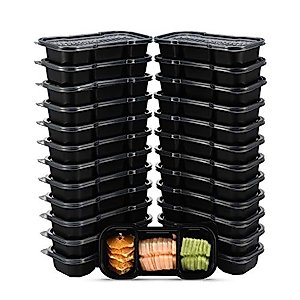 OTOR Bento Boxes Meal Prep Containers 3 Compartments with Clear Airtight Lids Food Grade Deli Container Lunch boxes take away Travel Containers Freezer Safe 16oz 25 Sets