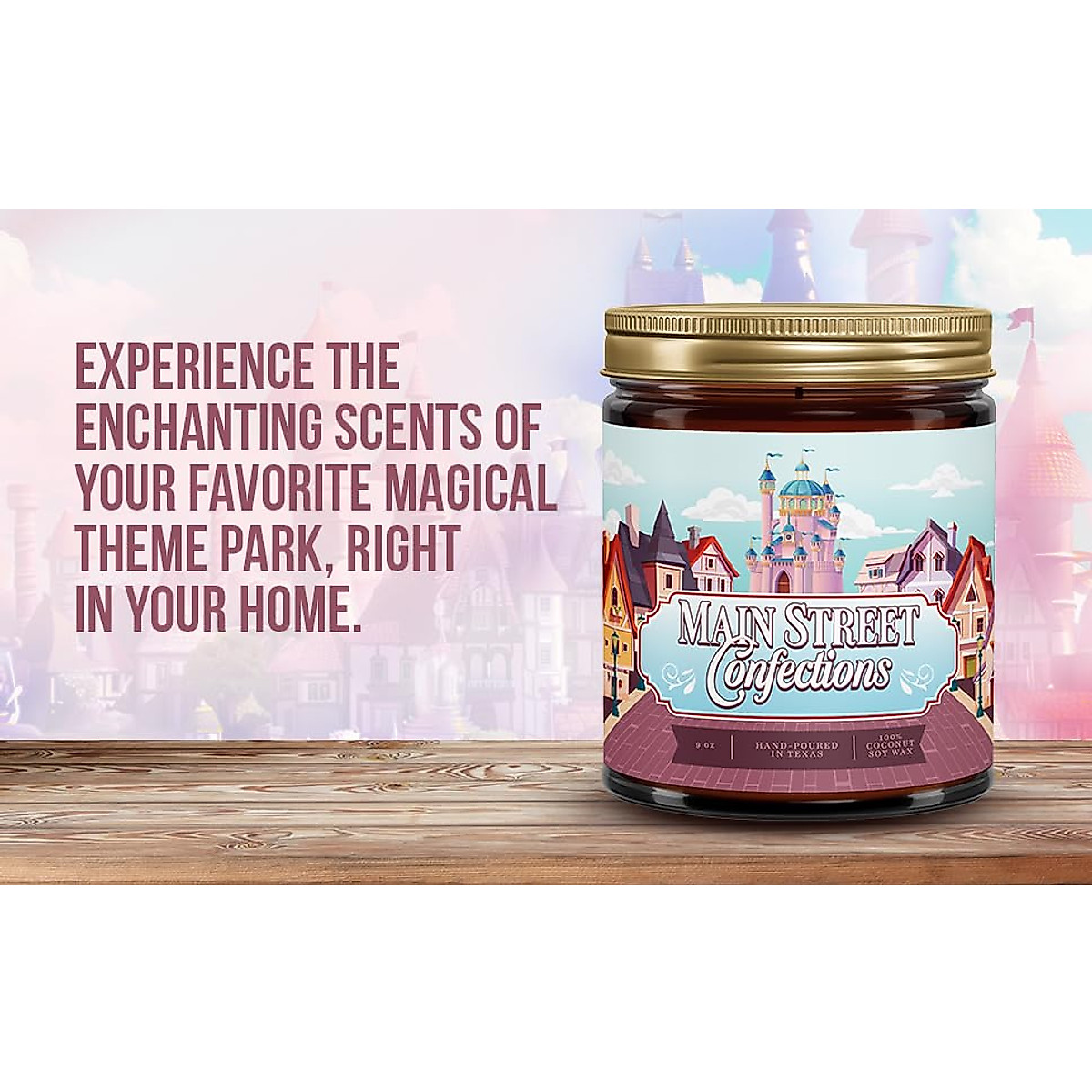 Fantaswick's Main Street Confections Candle | 100% Natural Coconut Soy Wax & Cotton Wick in Amber Candle Jar | Hand-Poured in Texas | 9oz