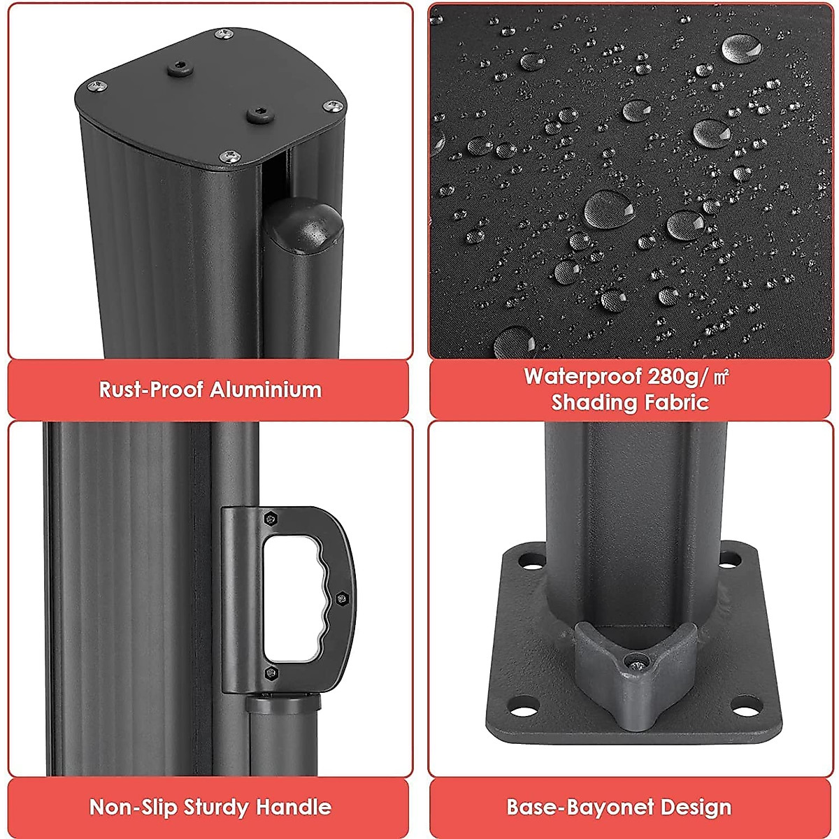 Retractable Side Screen Awning, UV Resistant, Waterproof, Patio Privacy Screen for Garden, Balcony, Courtyard(Dark Grey), 118.1" x 70.9"