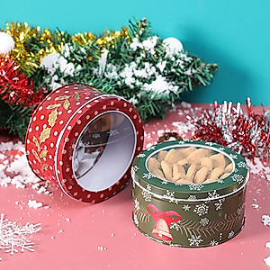 Cabilock 4pcs Christmas Empty Tin Round Metal Tins with Lids Metal Containers for Goodies Chocolate Nuts and Home Storage Cerebrate a Holiday