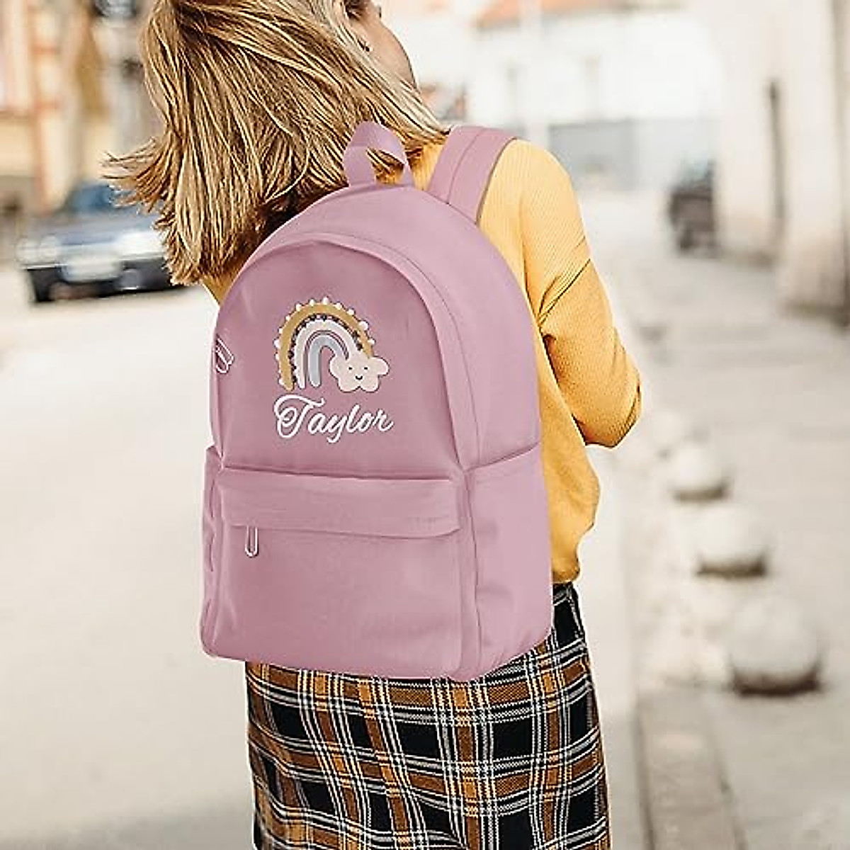 Dipopizt Custom Backpack for Girls and Boys with Name Rainbow Embroidery Print, Personalized Back to School Backpack for Kids First Day of School, Casual Backpack for Child