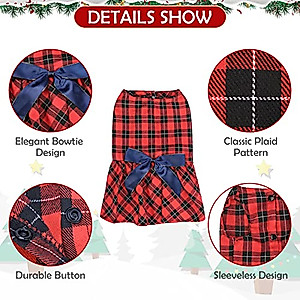 Elegant Bowtie Plaid Dog Dress Cute Checked Puppy Skirt Pet Outfit Clothes for Small Medium Cats Dogs(Red S)