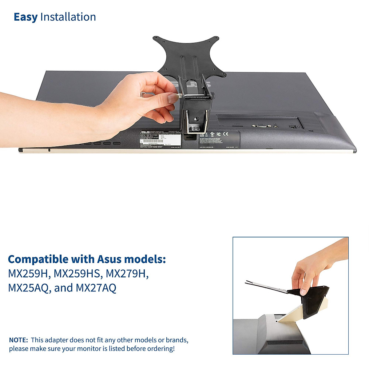 VIVO VESA Adapter Plate Bracket Designed for Asus Monitors MX259H, MX259HS, MX279H, MX25AQ, and MX27AQ, VESA 75x75mm and 100x100mm Conversion Kit (MOUNT-ASMX01)