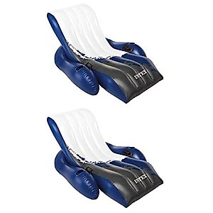Intex Inflatable Floating Comfortable Recliner Lounges with Cup Holders (2 Pack)