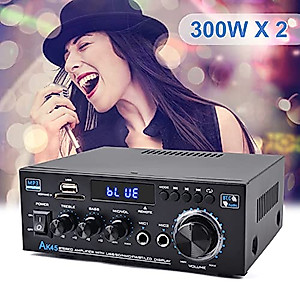 Stereo Audio Amplifier Receiver, 300Wx2 Home Dual Channel Bluetooth 5.0 Sound Speaker AMP, Home Amplifiers FM Radio, USB, SD Card, with Remote Control Home Theater Audio Stereo System Components