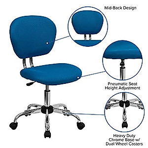 Flash Furniture Beverly Mid-Back Turquoise Mesh Padded Swivel Task Office Chair with Chrome Base