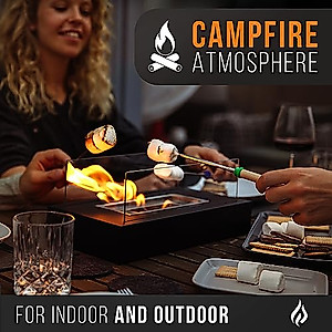 Flammtal Tabletop Fire Pit [3h Burning Time] - Table Top Firepit Indoor & Outdoor - Smores Maker with 4 Roasting Sticks - Portable Fire Pit with Adjustable Flames - Ethanol Table Top Fire Pit Bowl
