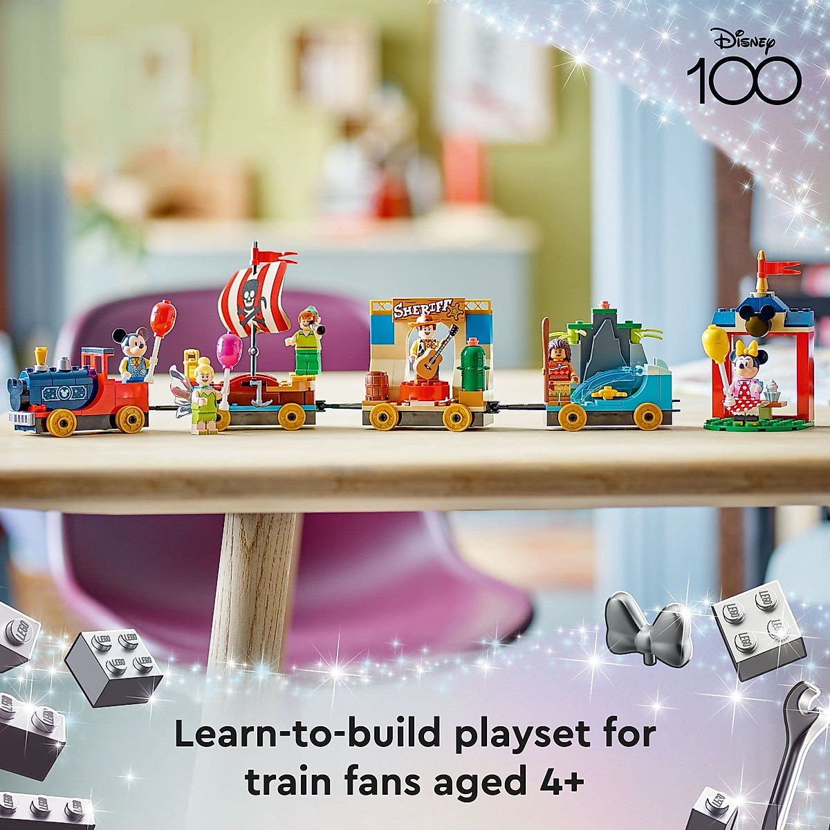 LEGO Disney 100 Celebration Train Building Toy 43212 Imaginative Play, Fun Birthday Gift for Preschool Kids Ages 4+, 6 Disney Minifigures: Moana, Woody, Peter Pan, Tinker Bell, Mickey & Minnie Mouse