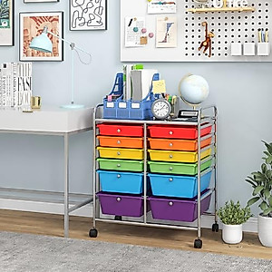 Giantex 12-Drawer Rolling Storage Cart, Multipurpose Movable Organizer Cart, Utility Cart for Home, Office, School (Multicolor)
