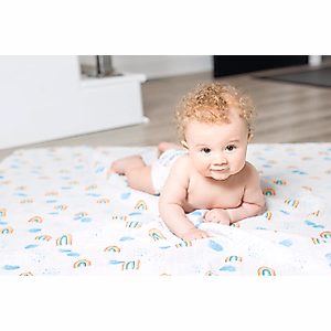 Lulujo Baby Swaddle Blanket| Unisex Softest 100% Cotton Muslin Swaddle Blanket| Neutral Receiving Blanket for Girls & Boys | 47in x 47in Rainbow Sky