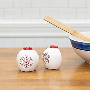 Snowflake Rosy Red 3 x 2 Dolomite Ceramic Christmas Salt and Pepper Shaker Set