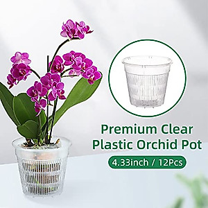 Ohiyoo Orchid Pot 4 inch Orchid Pots with Holes 12 Pcs Clear Plastic Orchid Pots Slotted Orchid Pots for Repotting Clear Nursery Pots Net Pots Plastic Flower Plant Pot Indoor Outdoor (4.3inch, 12pcs)
