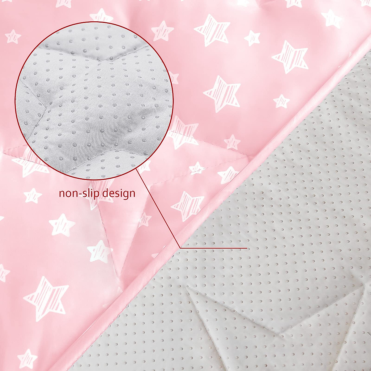 Hexagon Mat Princess Tent Rug, Plush Soft Playpen Mat Fitted for Monobeach Princess Castle, Non Slip Pink Star Nursery Rug for Baby Girl Room Decor, 55" L x 47" W