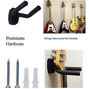 Guitar Mount Wall Hanger Stand Ukulele Wall Hook Keep Holder Mount Display 2 Pack with Guitar Picks Violin Wall Stand Mandolin Rack Bracket Bass Accessories Easy to Install(5 pack guitar picks)
