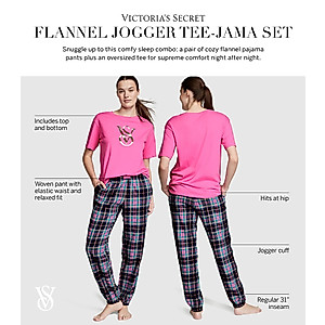 Victoria's Secret Flannel Jogger Teejama, PJ Set for Women, 2 Piece Lounge Set PJs, Flannel Pajamas Women, Women's Sleepwear, Pink (XL)