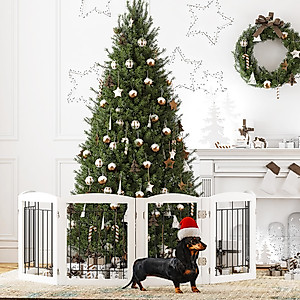 Spirich Extra Wide Dog Gates with Walk Through Door, Wooden Freestanding Pet Gate for Dog, Dog Gate for The House, Doorway, Stairs, 120" Wide Pet Puppy Safety Fence with 6 Panels (White)