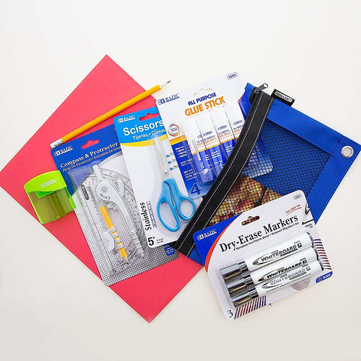 BAZIC Elementary School Kit Supply Box 86 Count for Elementary Student 3-6 Grades, Composition Book Ruler, Color May Vary, 1-Pack