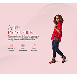 Spring Step L'Artiste Fantastic Booties for Women - Floral Hand Painted Womens Ankle Boots Low Heel - Everyday Wear Leather and Textile Western Booties Brown Multi EU 36 / US 5.5-6