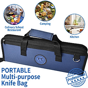 XYJ Chef Knife Bag (8 slots) Holds 8pcs Knives Black Canvas Roll Bags Portable Storage Carry Bag For Kitchen Knife Tools Portable Knife Holder (Knives Not Included)