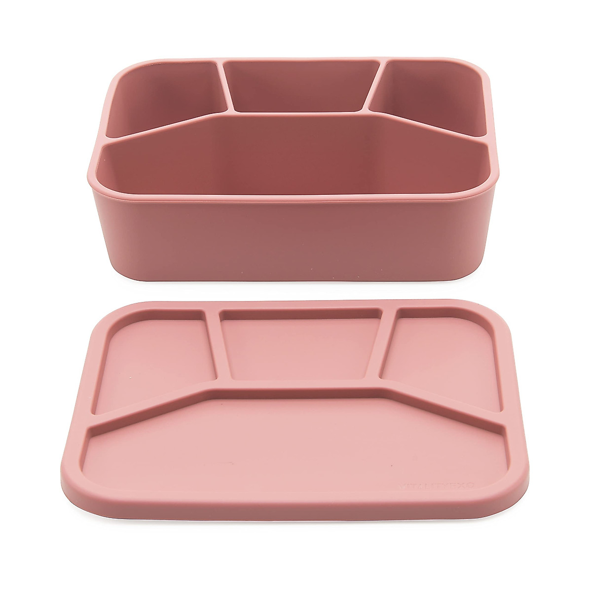 VitalityEXO Eco Friendly 4 Compartment Silicone Lunch Box for Adults and Kids Microwave Dishwasher and Freezer Safe with Separate Compartments Leakproof BPA-Free PVC-Free Bento Box (DARK PINK)